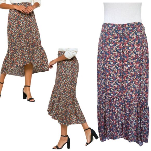 mason & belle | Skirts | Mason Belle Tiered Floral Midi Skirt Size M ...